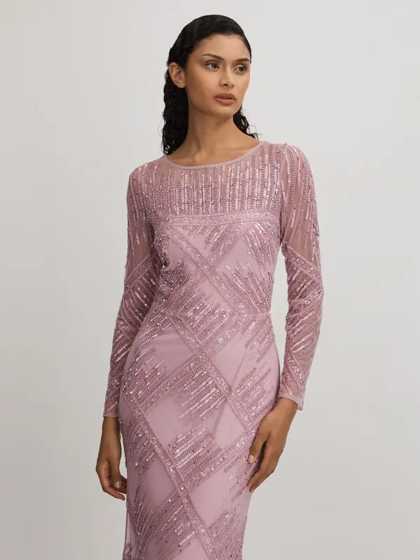 RAISHMA Embellished Mesh Sleeve Maxi Dress