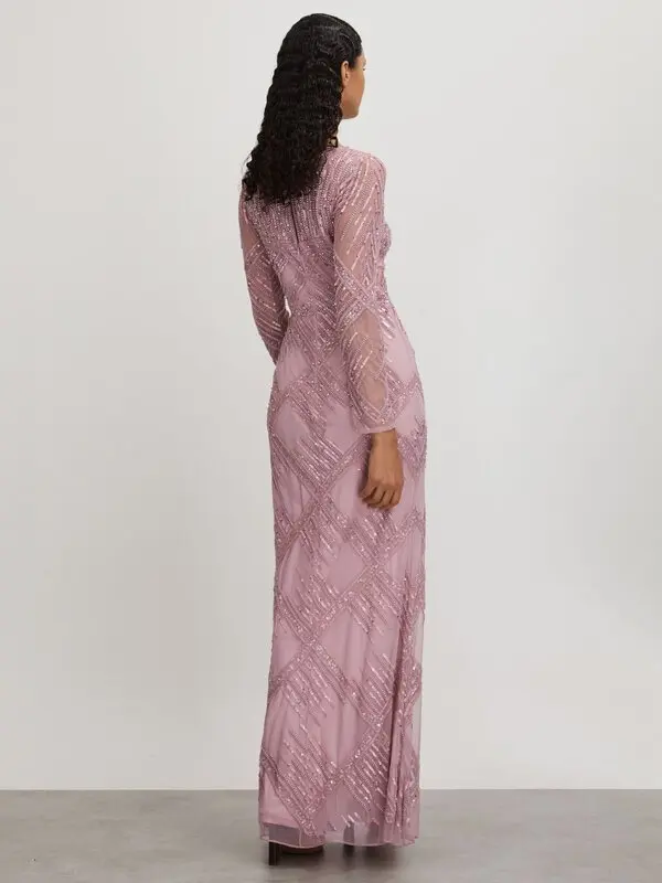 RAISHMA Embellished Mesh Sleeve Maxi Dress