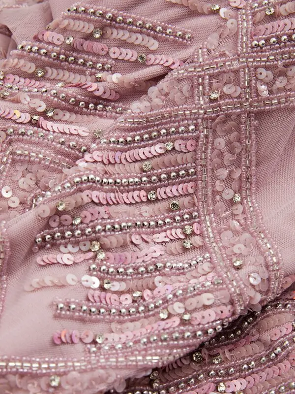 RAISHMA Embellished Mesh Sleeve Maxi Dress