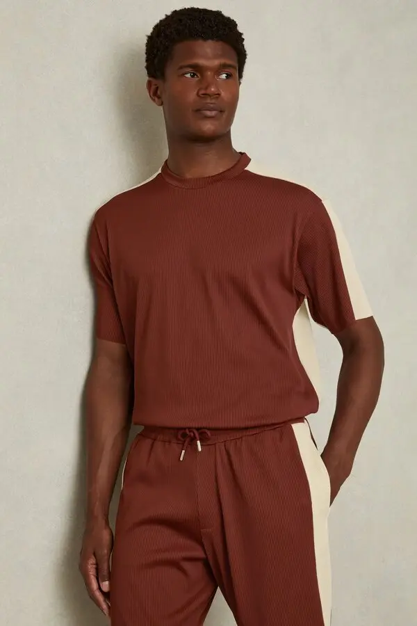 REISS Canyon Oversized Plisse Crew Neck T-shirt