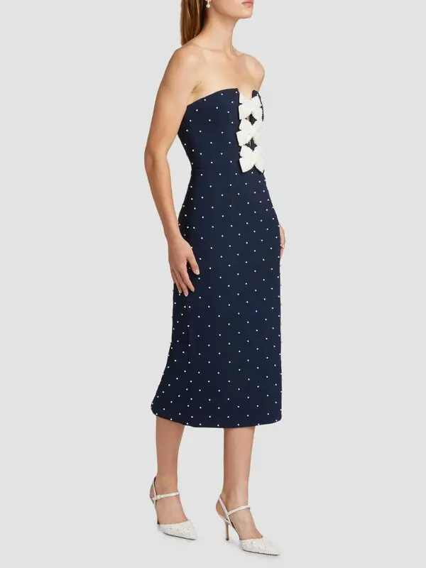 Rebecca Vallance Veronica Pearl Bow Strapless Midi-dress
