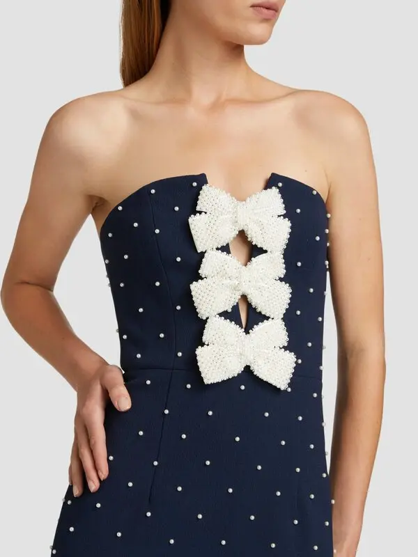 Rebecca Vallance Veronica Pearl Bow Strapless Midi-dress