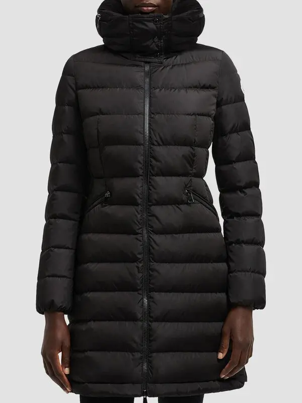 Moncler Flammette Fitted Long Down Coat