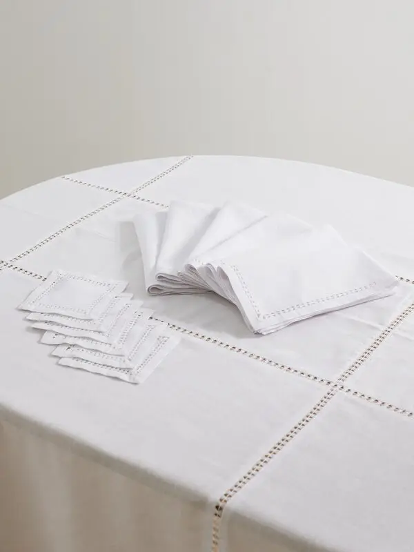 GOHAR WORLD The Well Dressed Table Lace-trimmed Cotton And Linen-blend Tablecloth And Set Of Six Dinner And Cocktail Napkins - White
