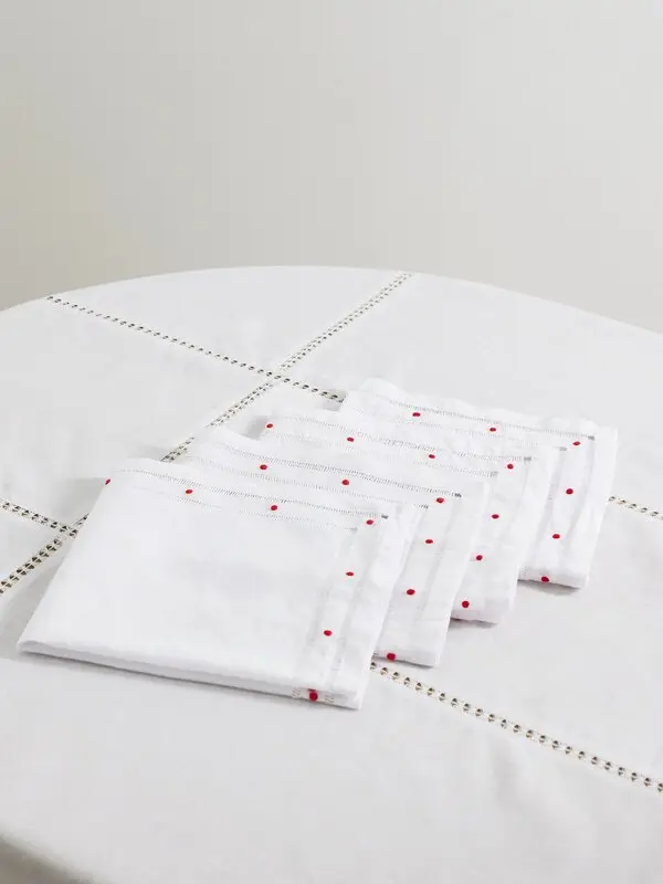 GOHAR WORLD Set Of Four Embroidered Linen And Cotton-blend Napkins - Red