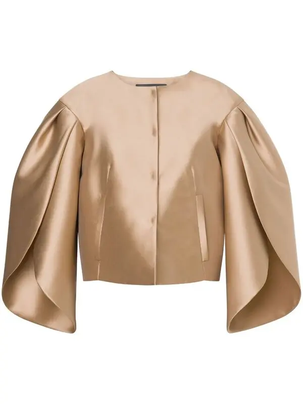 Alberta Ferretti Petal-sleeve Mikado Jacket - Neutrals