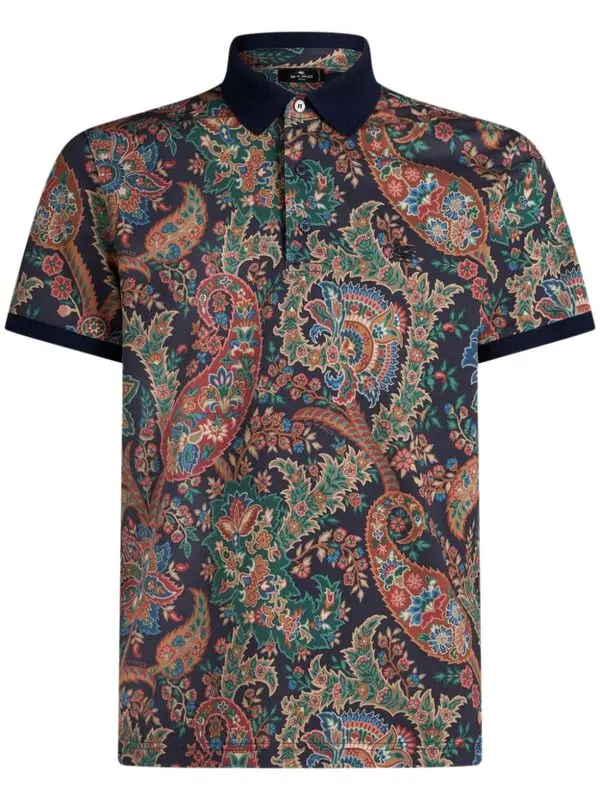Etro Floral Paisley Print Polo Shirt - Blue