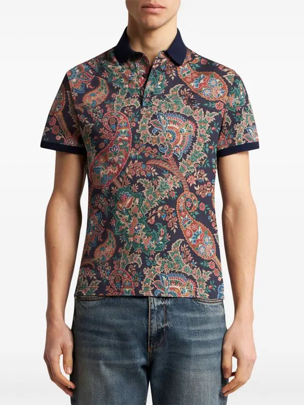 Etro Floral Paisley Print Polo Shirt - Blue