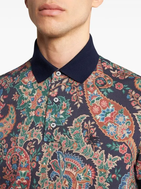 Etro Floral Paisley Print Polo Shirt - Blue