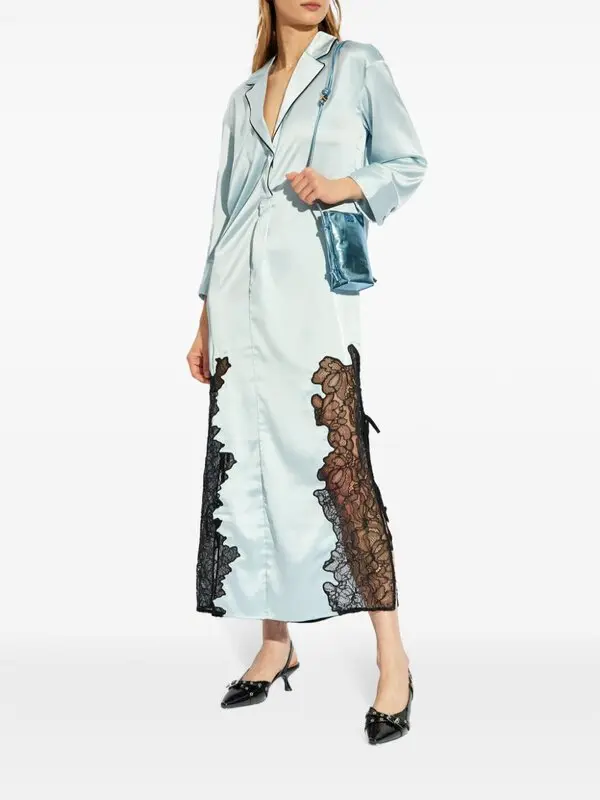Lace-panelled Satin Shirt Dress