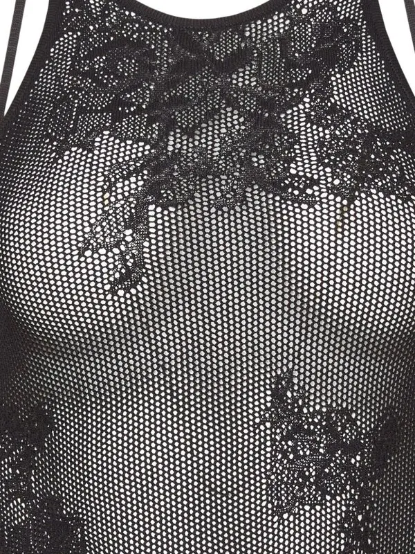 FLEUR DU MAL Pointelle-knit Lace Racer Bodysuit - Black