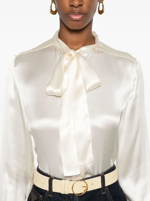 TOM FORD Pussy-bow Silk Shirt - Neutrals