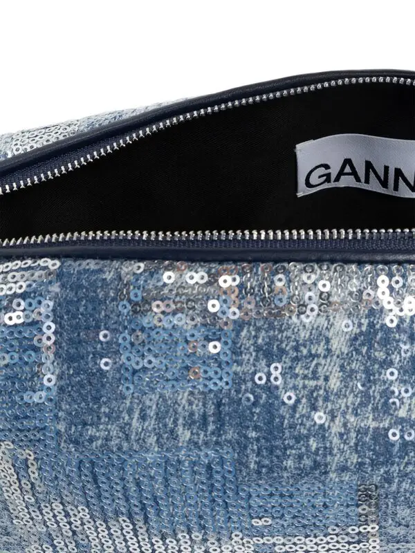 GANNI Bou Compact Zipped Wallet Sparkle Buy Black Leather Zip