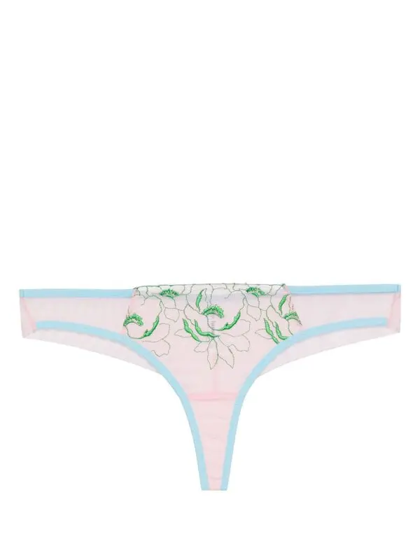 DORA LARSEN Floral-embroidered Low-rise Thong - Blue
