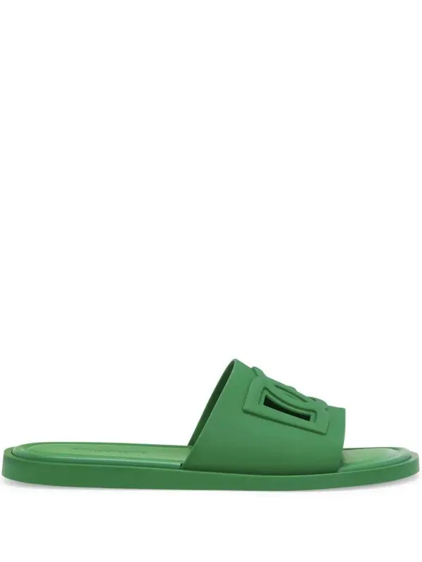 Dolce & Gabbana Logo-embossed Cut-out Slides - Green