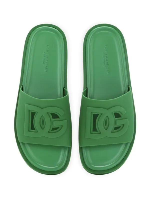 Dolce & Gabbana Logo-embossed Cut-out Slides - Green