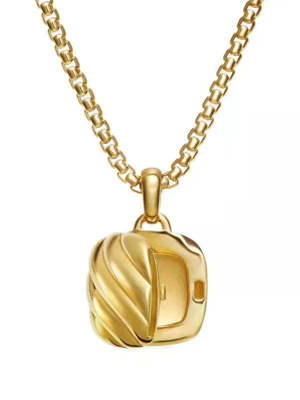 David Yurman 18kt Yellow Sculpted Cable Square Locket - Gold