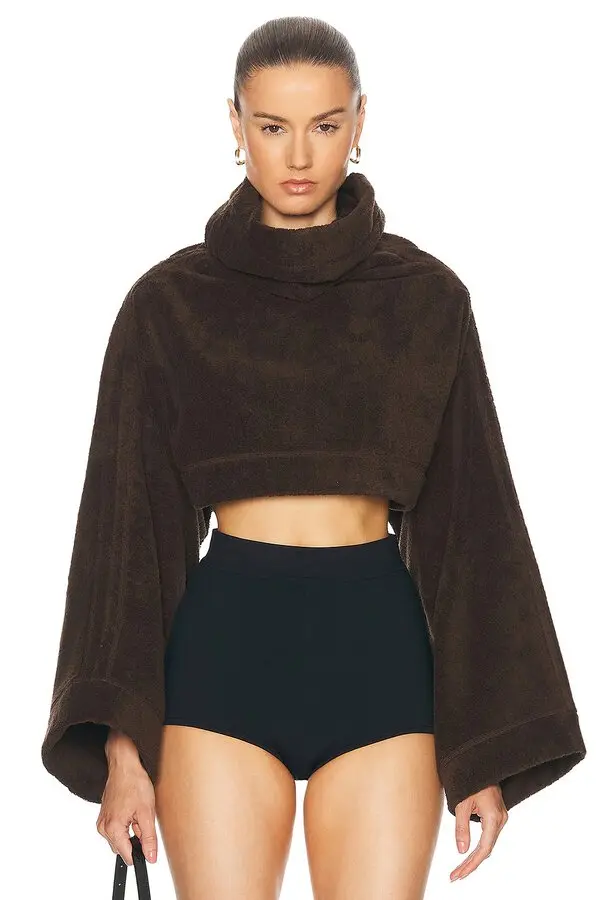 Alaïa Cropped Hoodie In Brown