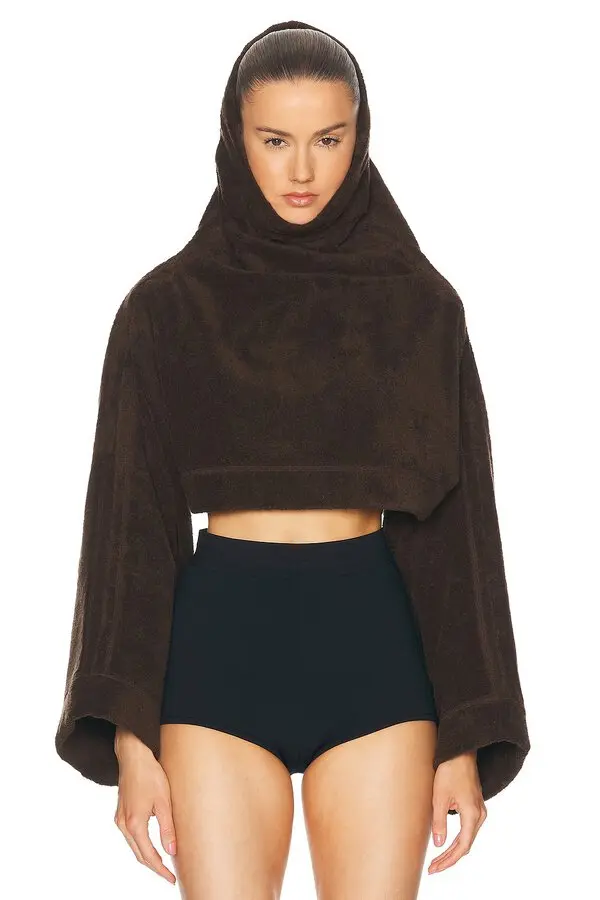 Alaïa Cropped Hoodie In Brown
