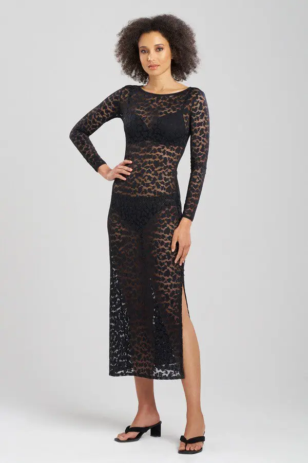 blue dress for baby girl Black Lace Cut-out Long Silk Slip Dress main image 1