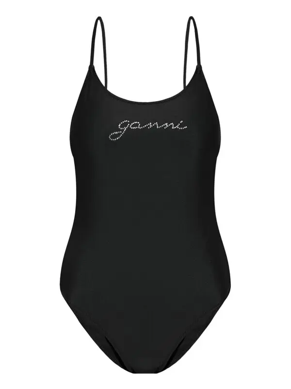 GANNI Crystal-logo Swimsuit - Black