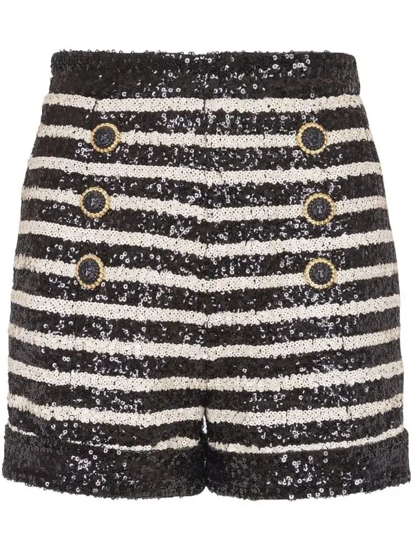 Balmain Stripe-print Rhinestone-embellished Shorts
