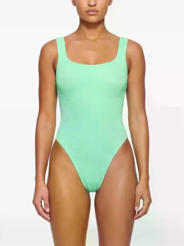 Hunza G Crinkled-effect Open-back Swimsuit - Green