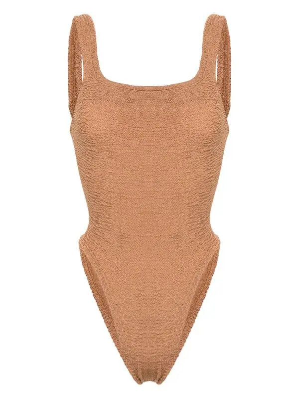 Hunza G Crinkled-effect Open-back Swimsuit - Neutrals