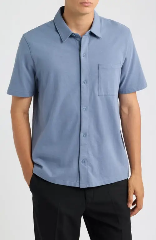 Vince Sueded Jersey Short Sleeve Button-up Shirt - Hawk Blue