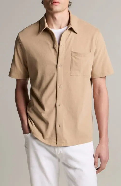 Vince Sueded Jersey Short Sleeve Button-up Shirt - Pecan