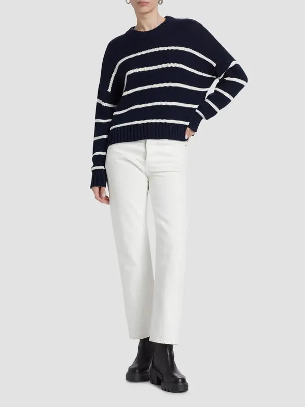 Jenni Kayne Chloe Striped Cotton Crewneck Sweater - Navy Stripe
