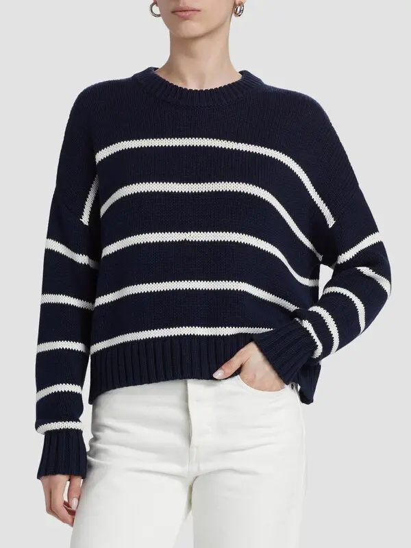 Jenni Kayne Chloe Striped Cotton Crewneck Sweater - Navy Stripe