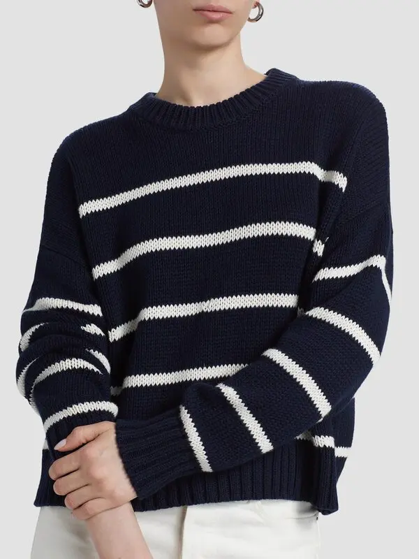 Jenni Kayne Chloe Striped Cotton Crewneck Sweater - Navy Stripe