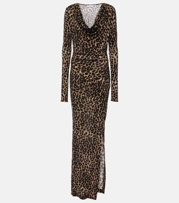 Blumarine Leopard-print Wool Jersey Maxi Dress - Brown