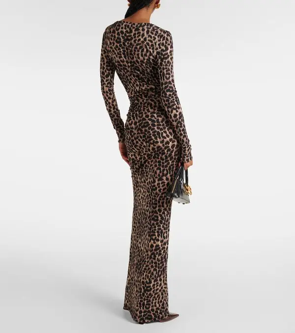 Blumarine Leopard-print Wool Jersey Maxi Dress - Brown