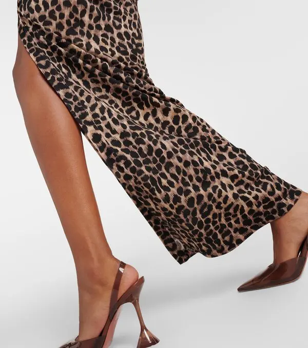 Blumarine Leopard-print Wool Jersey Maxi Dress - Brown