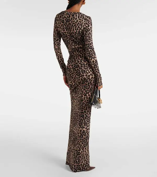 Blumarine Leopard-print Wool Jersey Maxi Dress