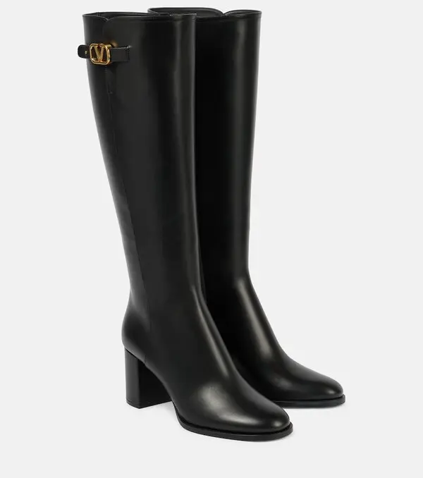 Valentino Garavani Vlogo Signature Leather Knee-high Boots - Black