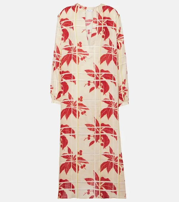 Loro Piana Floral Linen Maxi Dress - Beige