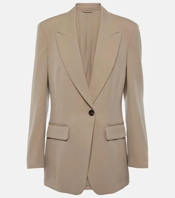 Brunello Cucinelli Notched Lapel Wool-blend Blazer - Beige