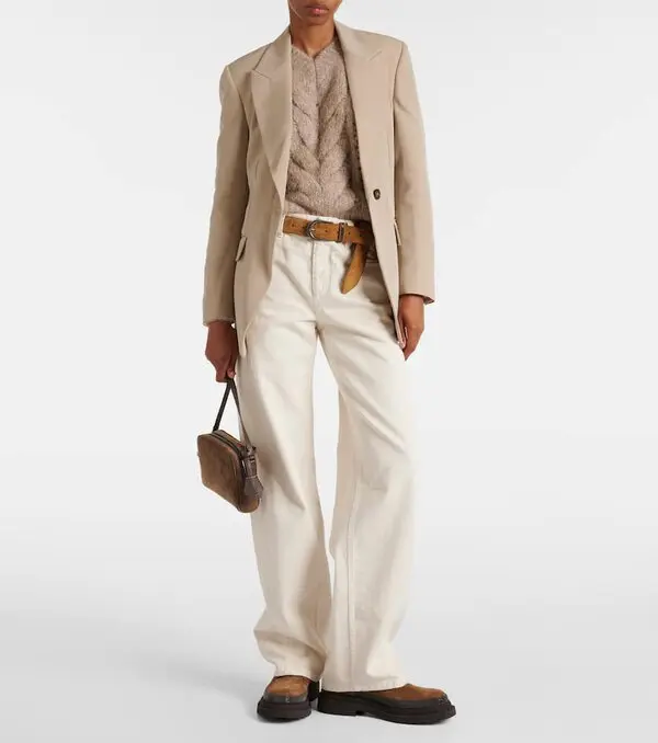 Brunello Cucinelli Notched Lapel Wool-blend Blazer - Beige