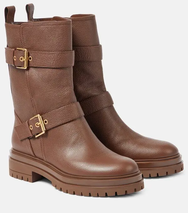 GIANVITO ROSSI Thiago Leather Biker Boots - Brown