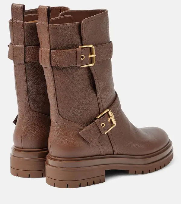 GIANVITO ROSSI Thiago Leather Biker Boots - Brown