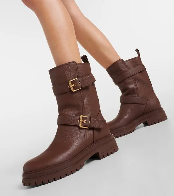 GIANVITO ROSSI Thiago Leather Biker Boots - Brown
