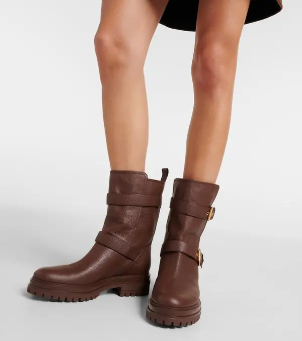 GIANVITO ROSSI Thiago Leather Biker Boots - Brown