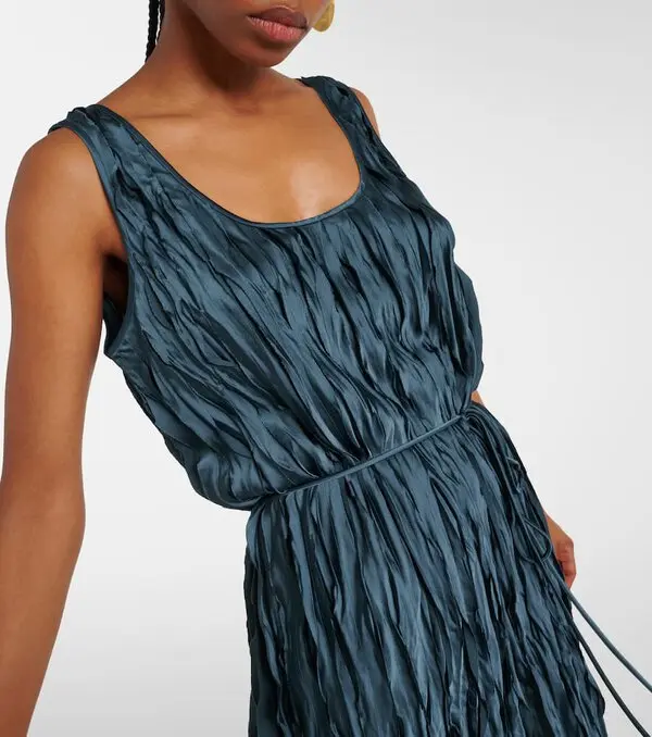 Vince Pleated Satin Midi Dress In Blue - 40% Off