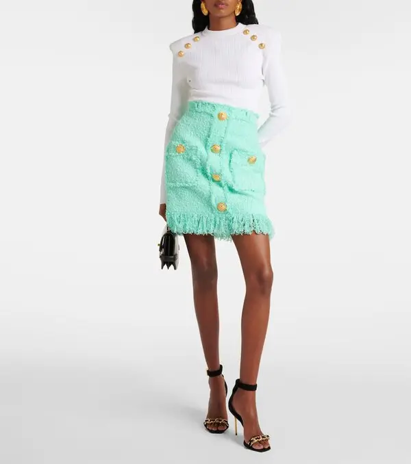 Balmain Fringed Tweed Miniskirt