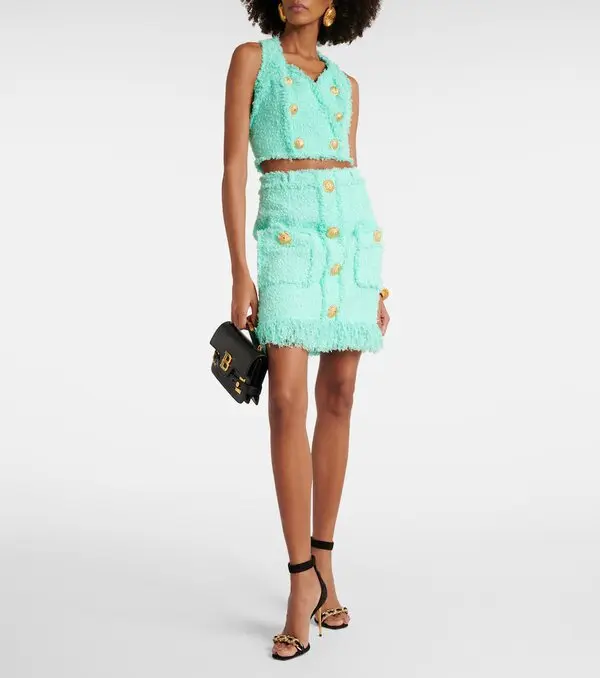 Balmain Fringed Tweed Miniskirt