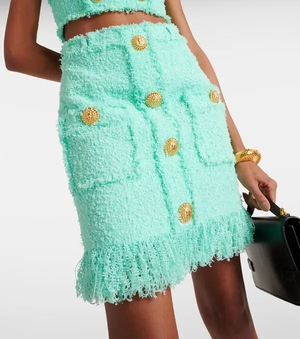Balmain Fringed Tweed Miniskirt