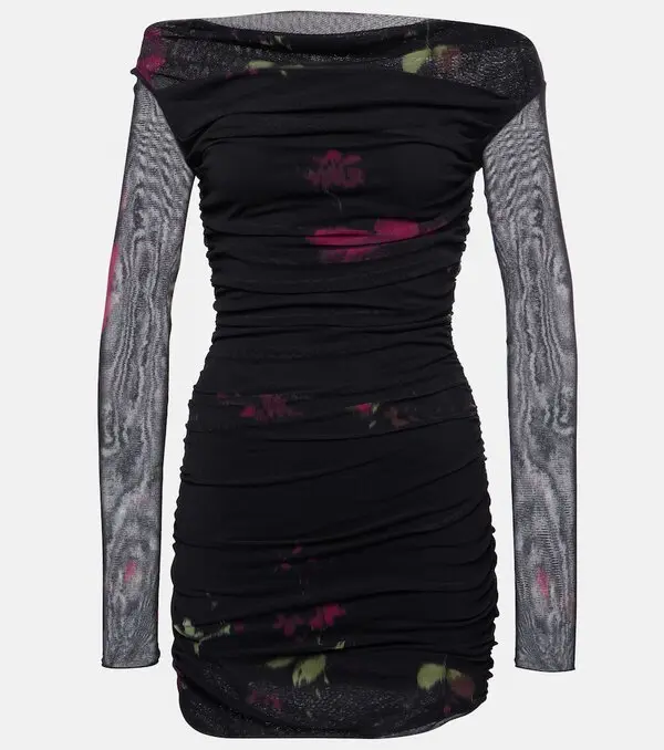 Blumarine Floral Mesh Minidress - Black